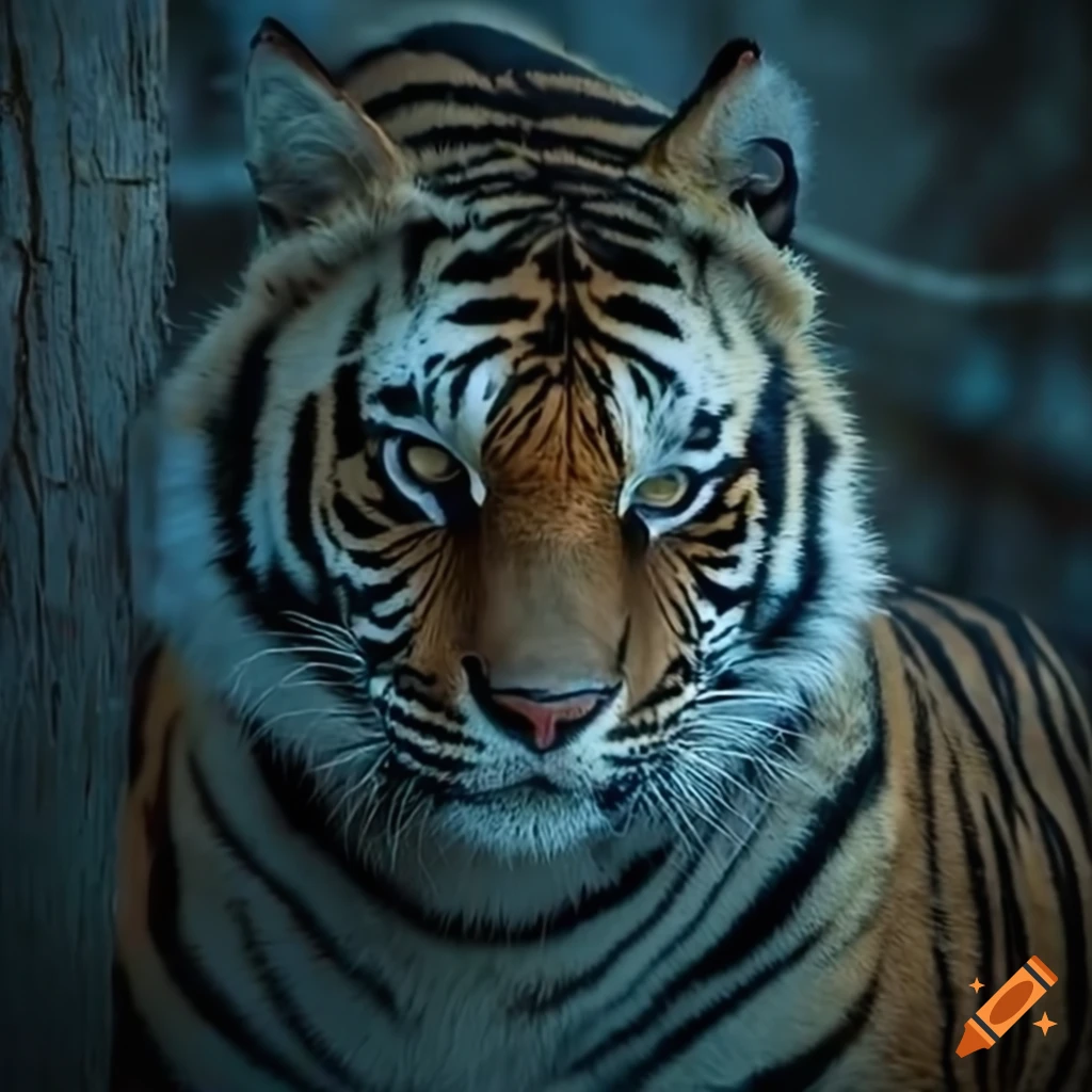 Tiger prowling in the moonlit forest on Craiyon