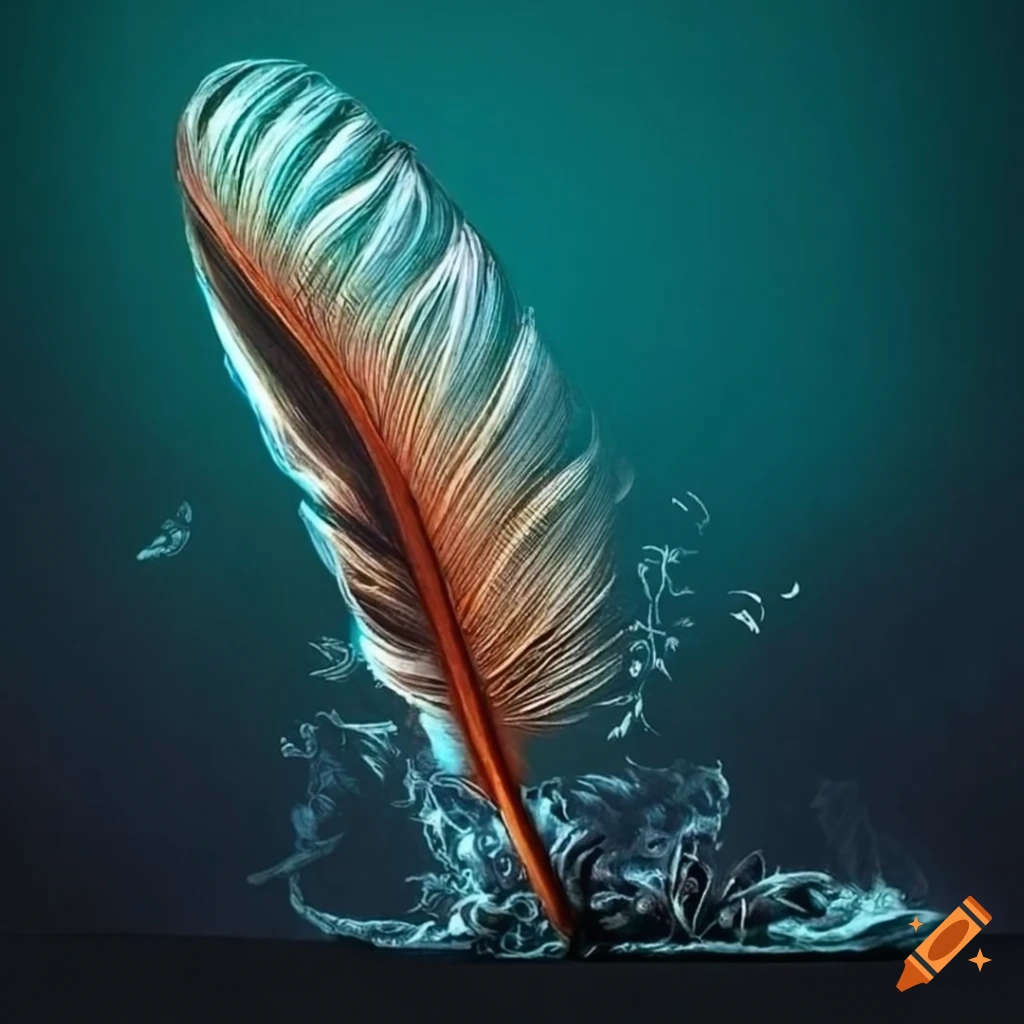 Drawing of a quill transitioning into a mythical sea-creature on Craiyon