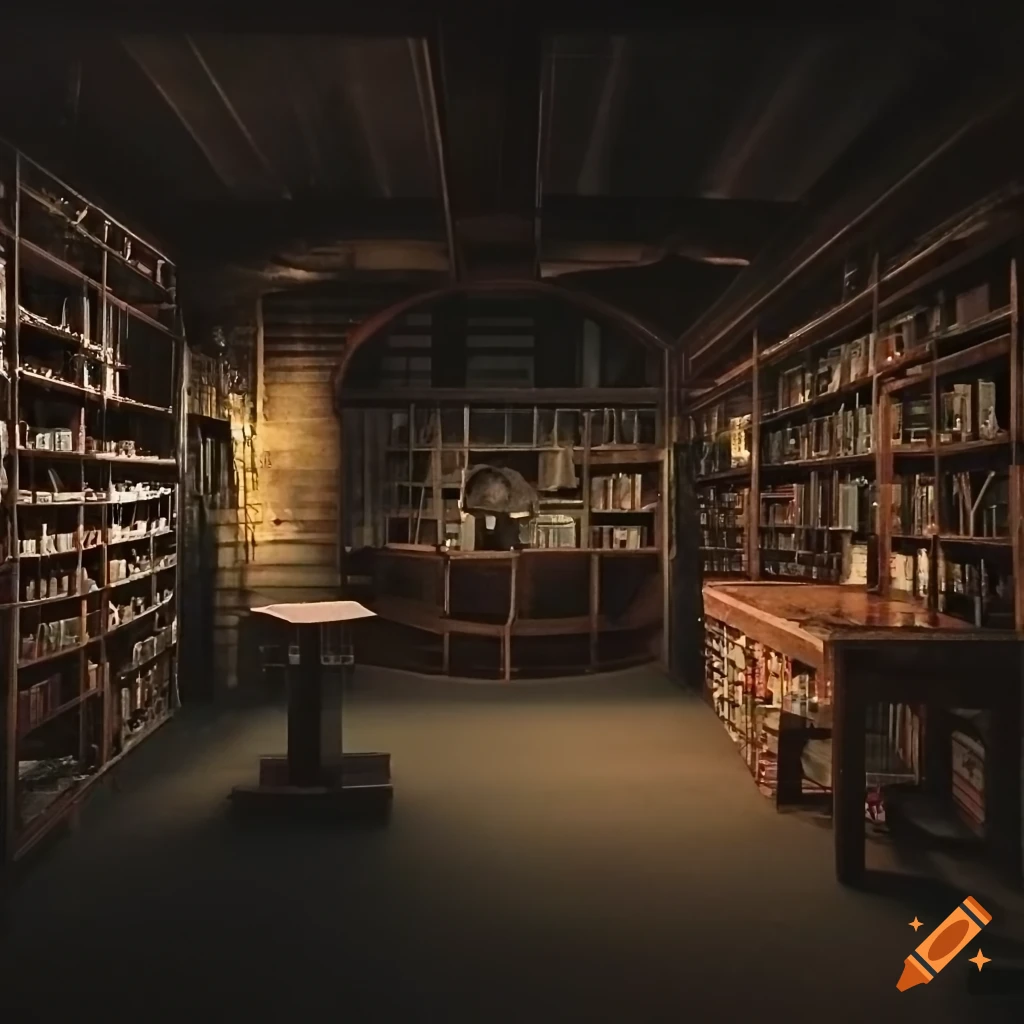 Dark and mysterious hidden laboratory/library in the basement on Craiyon