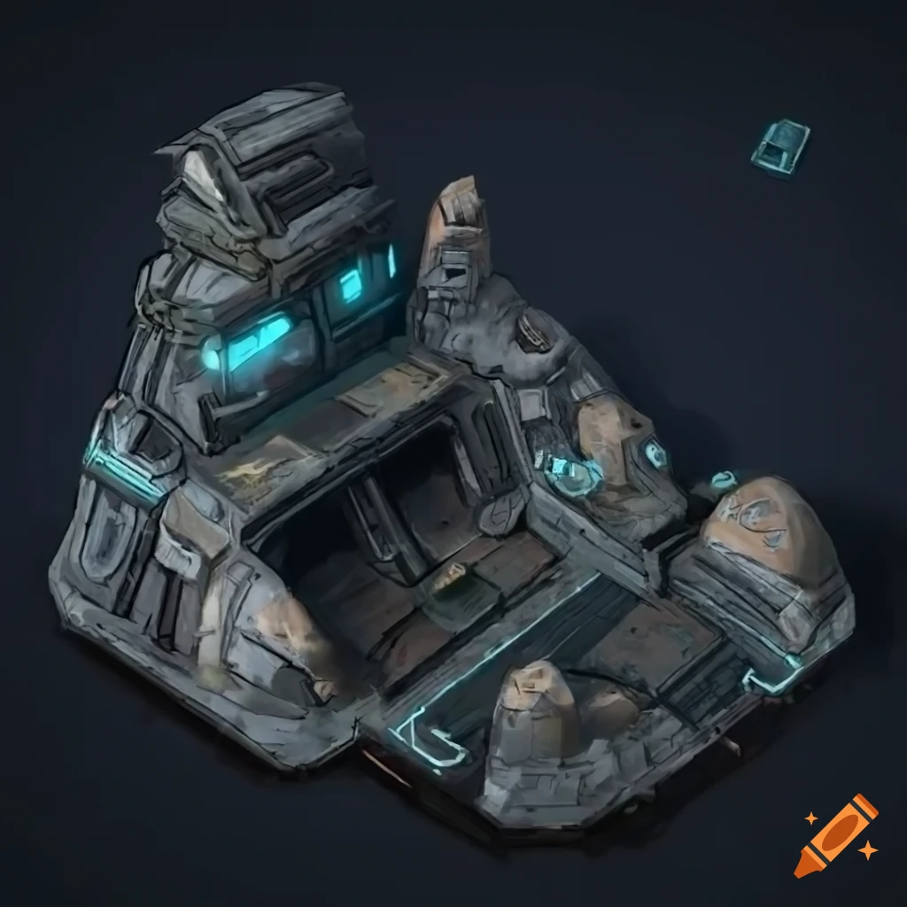 Intricate modular isometric concept art of a large-scale location ...