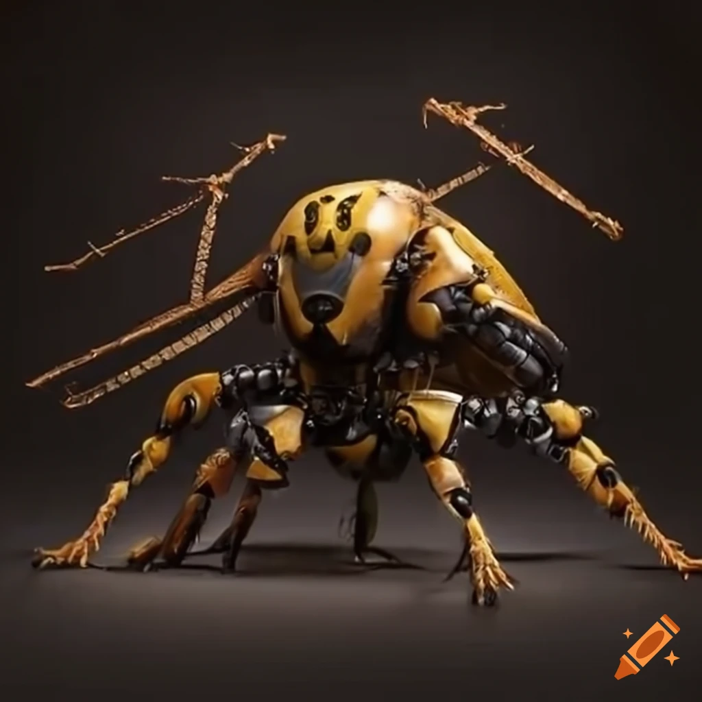 Armored mechanized hybrid sci fi robot in the shape of insects on Craiyon