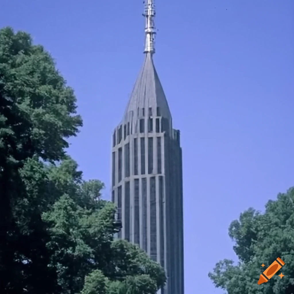 Grey concrete skyscraper with distinctive design on Craiyon
