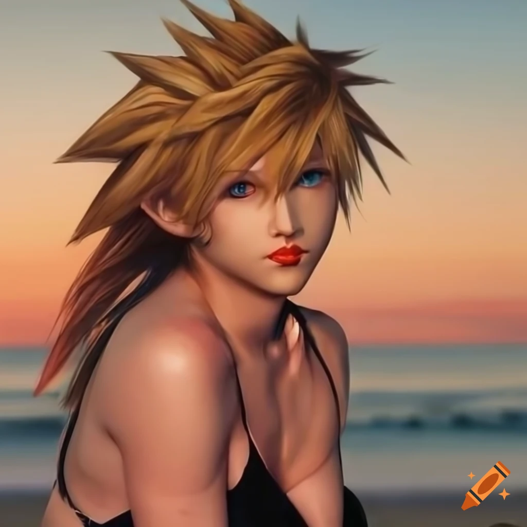 Artistic Portrayal Of Cloud Strife At The Beach On Craiyon