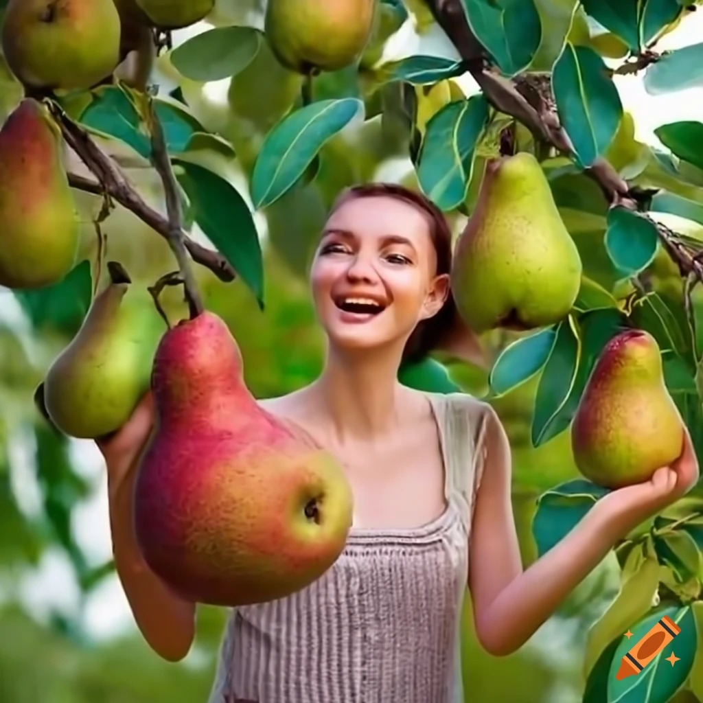 Woman picking pears from a tree