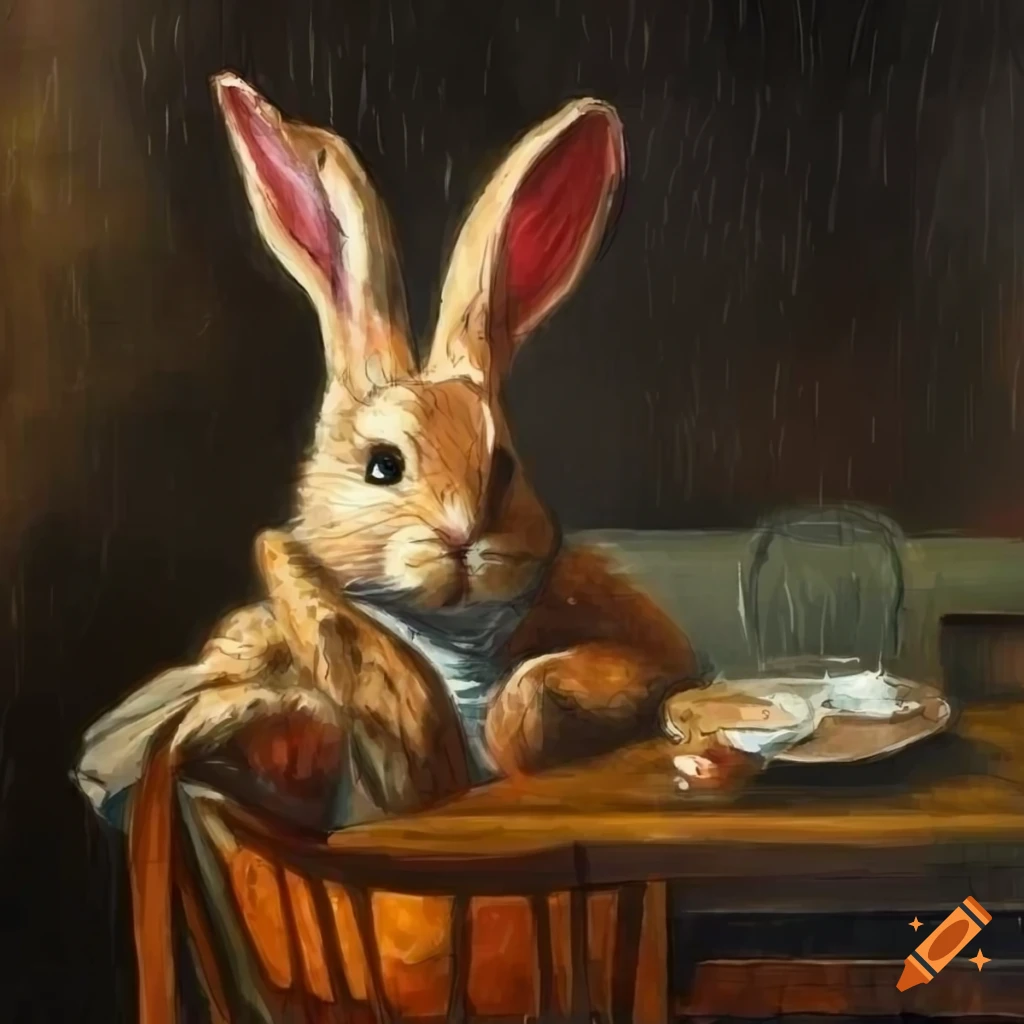 Fauvist artwork of a rabbit hugging a wine bottle on Craiyon