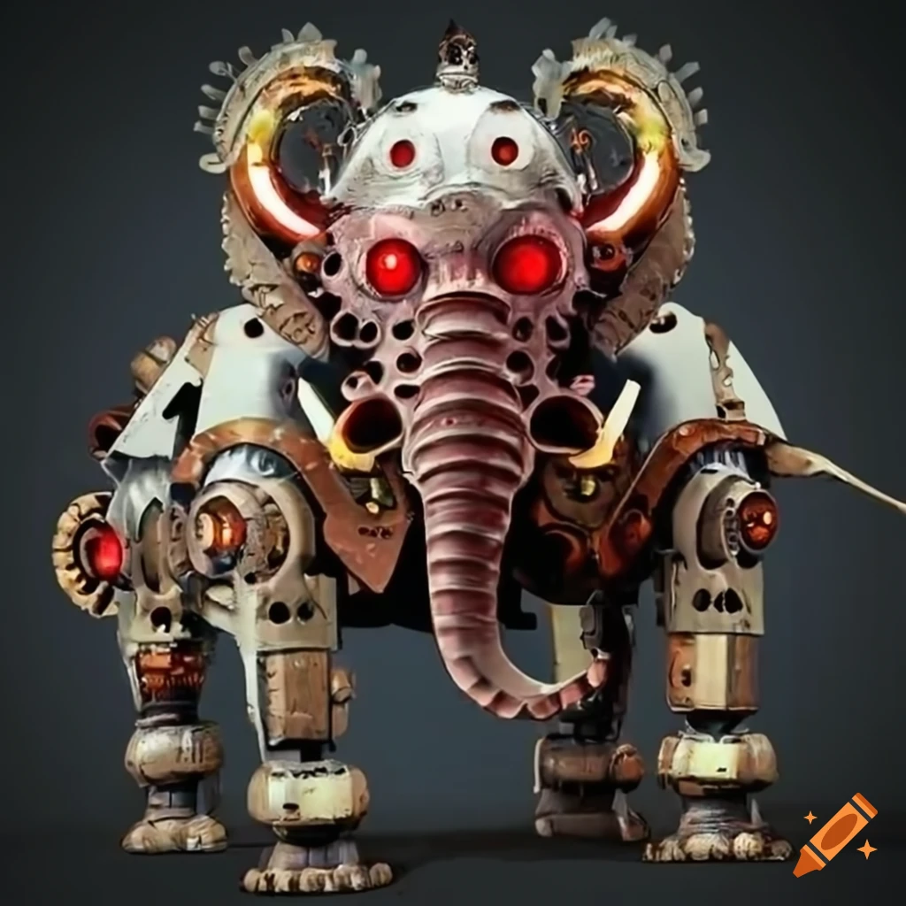 Steampunk elephant with red eyes