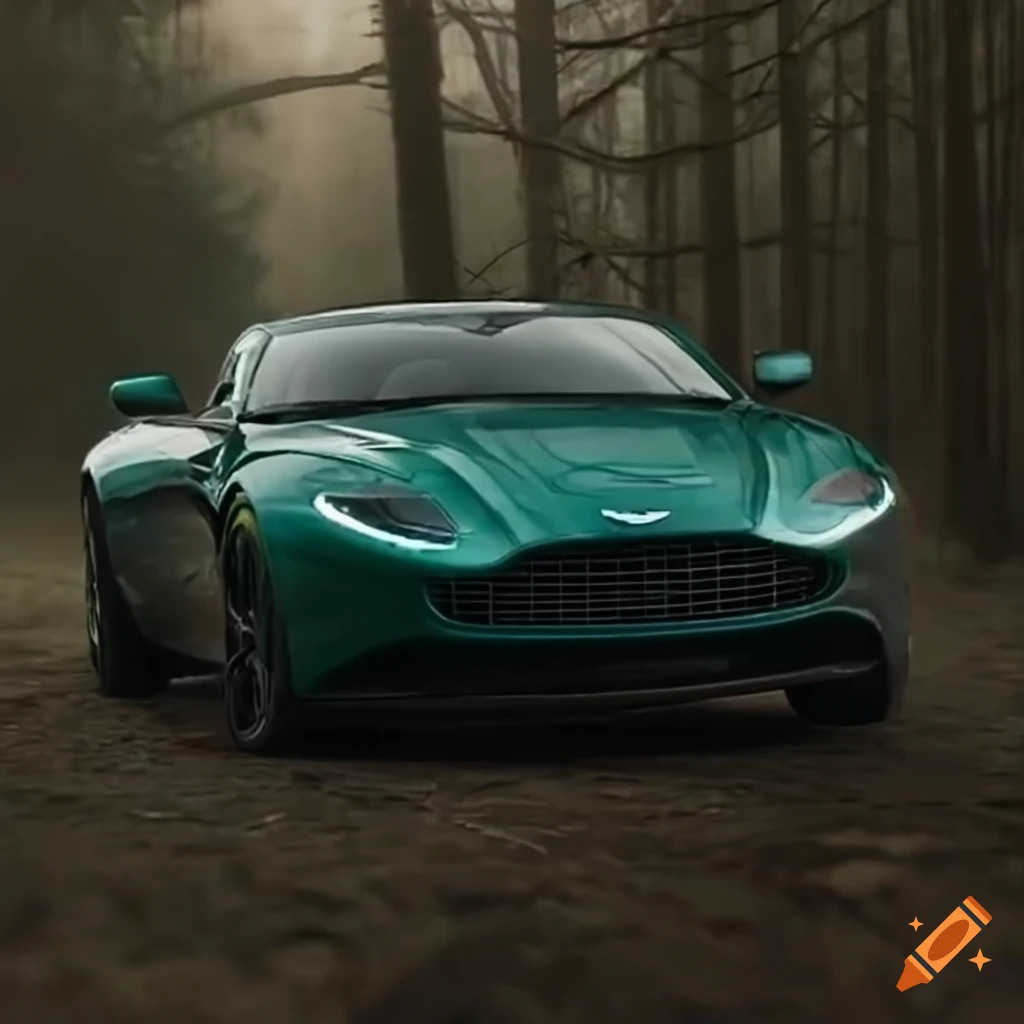 Luxury car placed in a dark forest at midnight