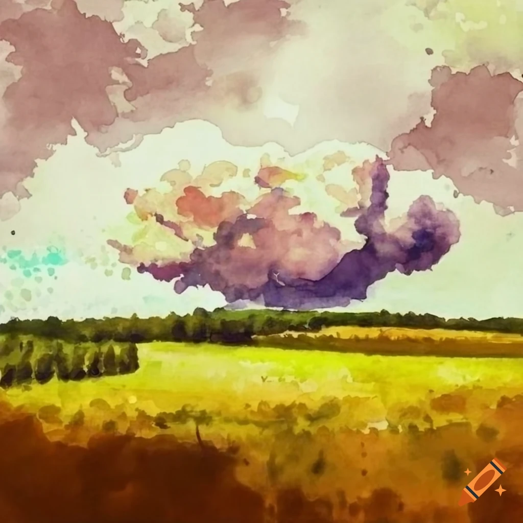 Dramatic agricultural fields with dark trees and cloudy sky ...