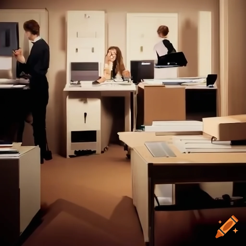 Office with file cabinets and boxes on Craiyon