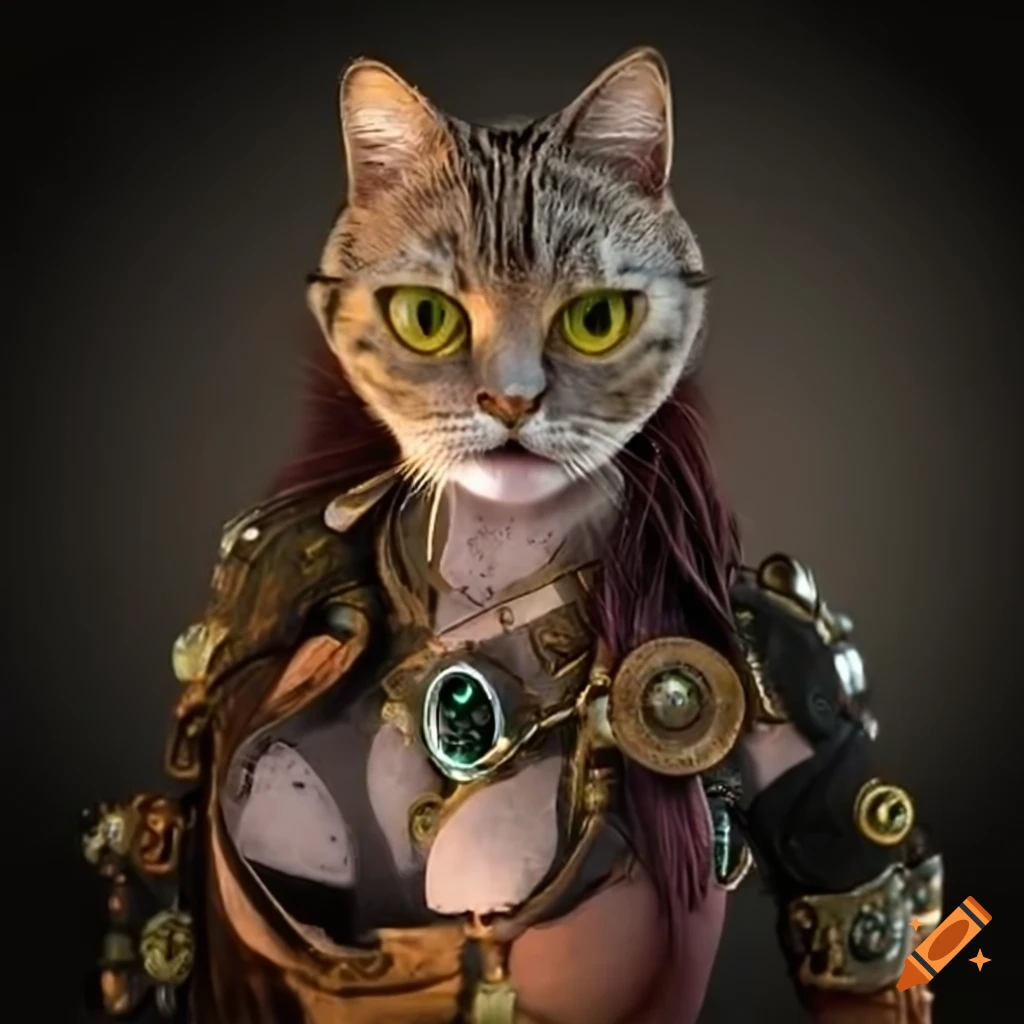 Detail of a steampunk cat with nanobots on Craiyon