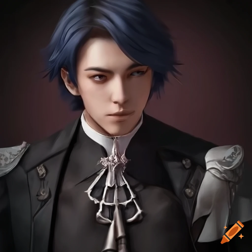 Hyper realistic portrait of a flamboyant dark-haired butler