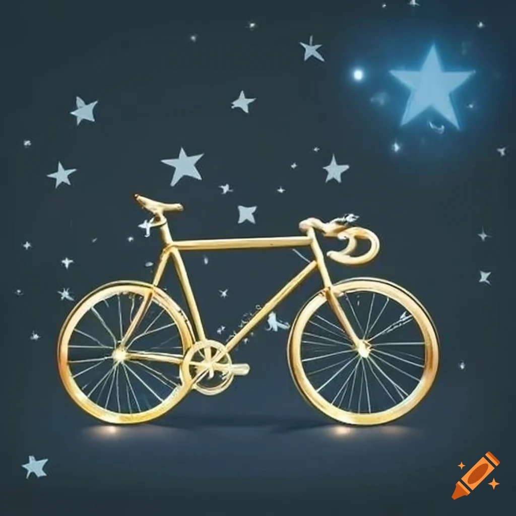Shiny golden racing bicycle with stars