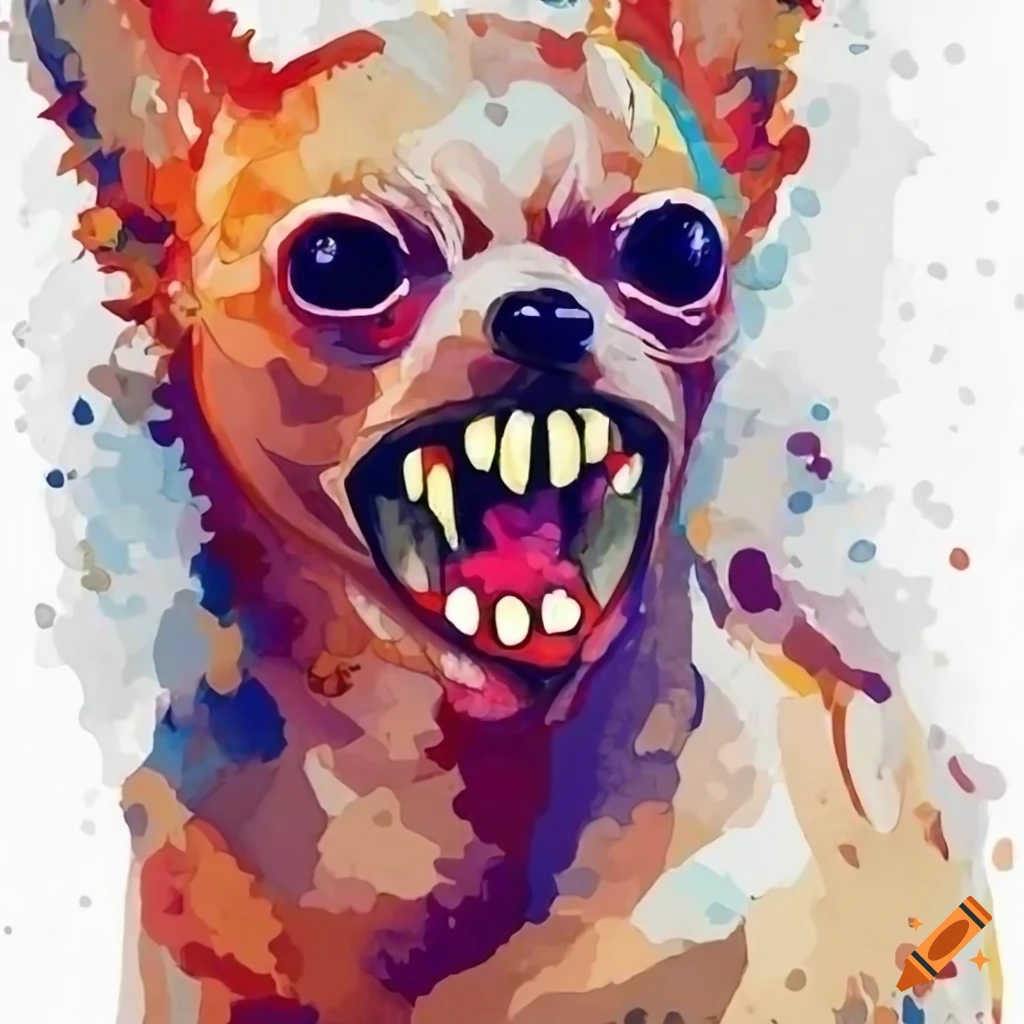 Angry chihuahua with red eyes and fangs on Craiyon
