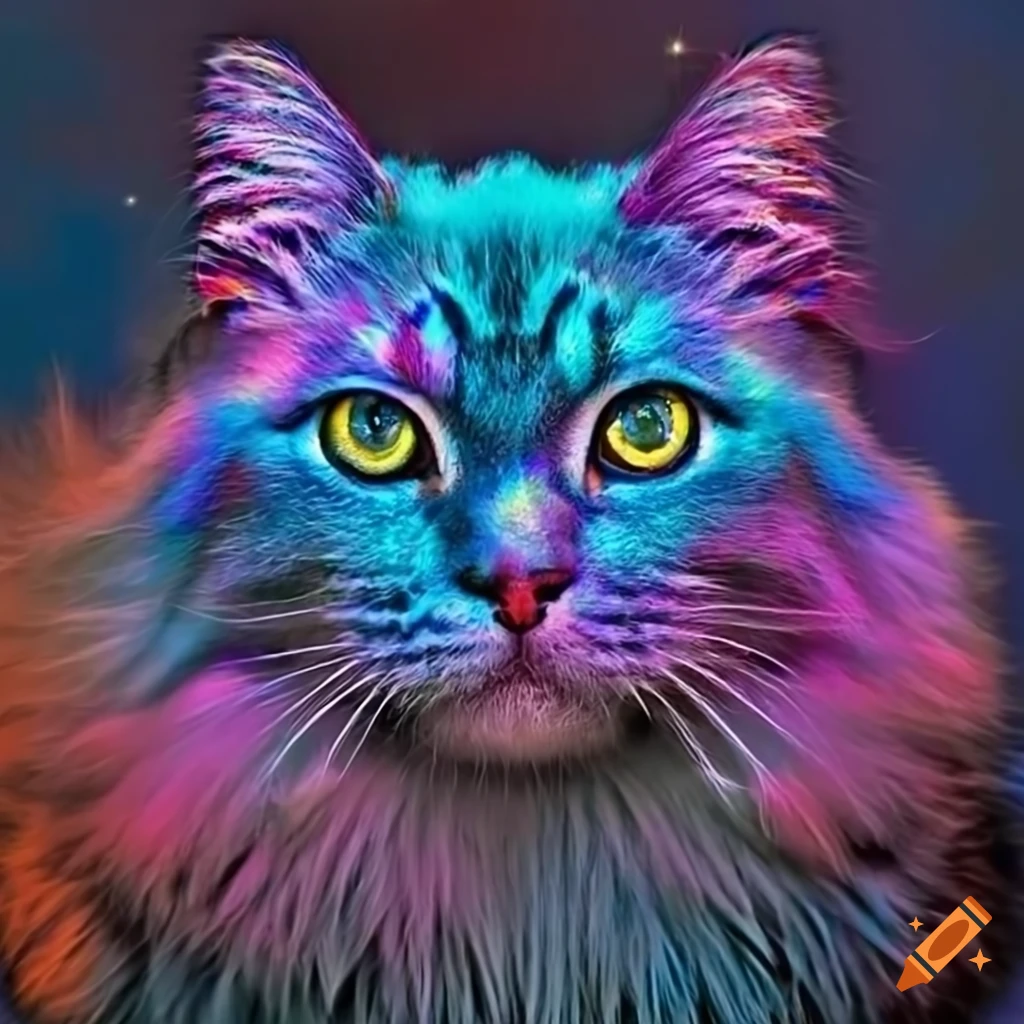 Neon-colored realistic cat artwork on Craiyon