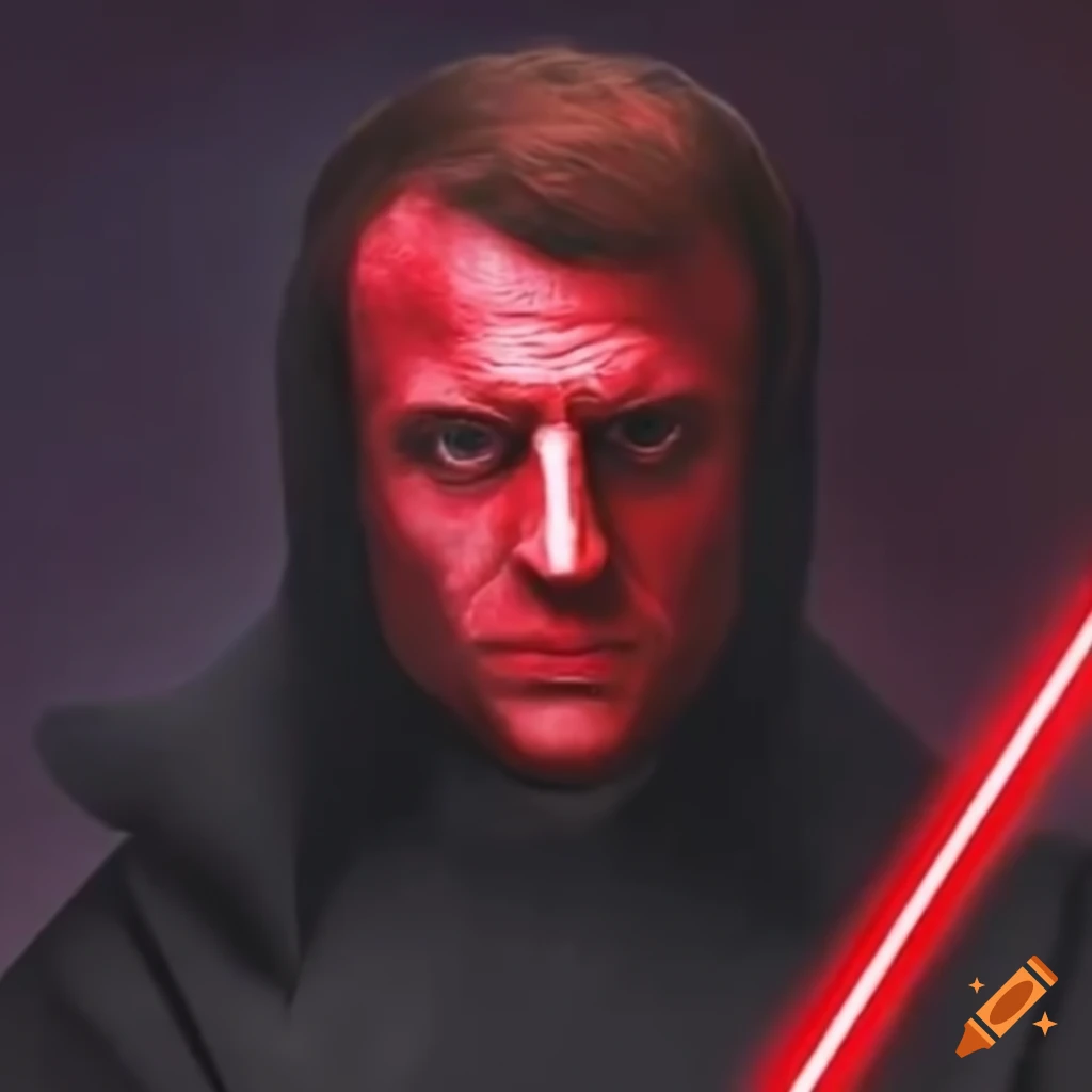 Satirical Image Of Emmanuel Macron With A Red Lightsaber