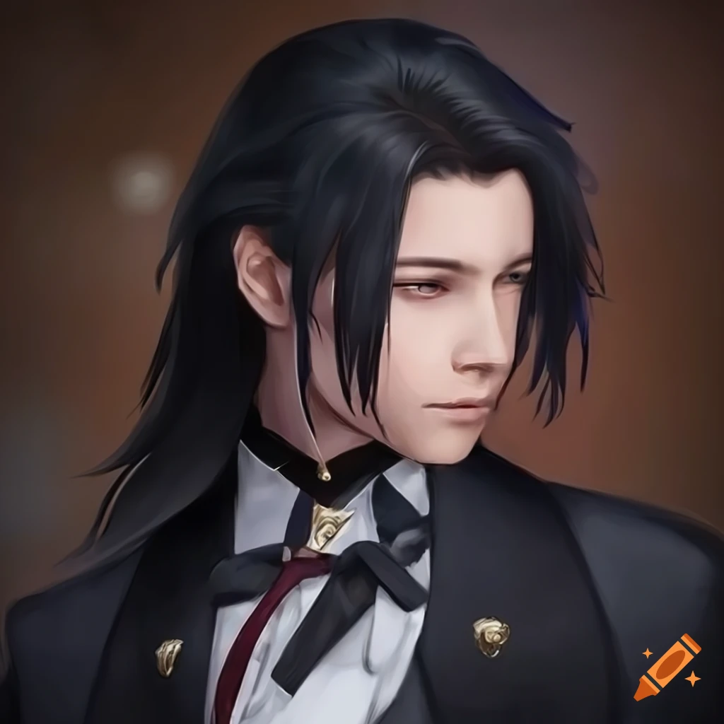 Hyper realistic portrait of a flamboyant dark-haired butler on Craiyon