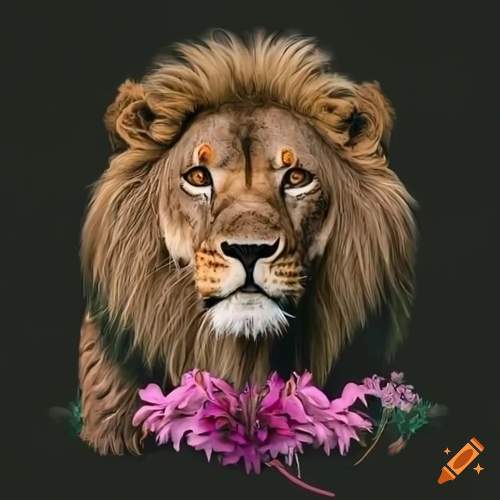 Lion surrounded by flowers on Craiyon
