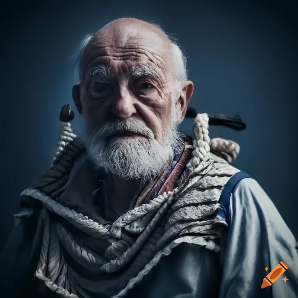 Close-up of a bearded sailor in a stormy sea on Craiyon