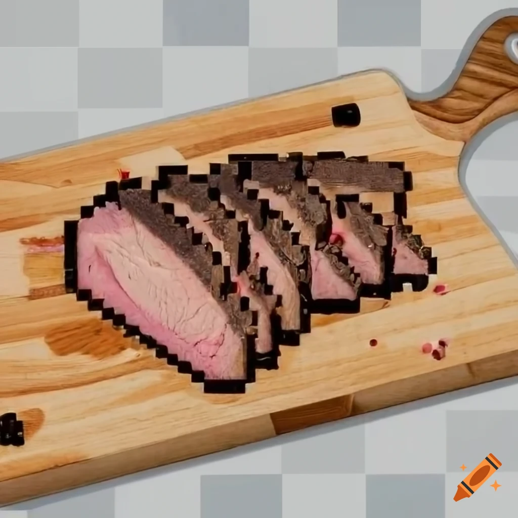 8-bit art of beef brisket on a wooden cutting board on Craiyon