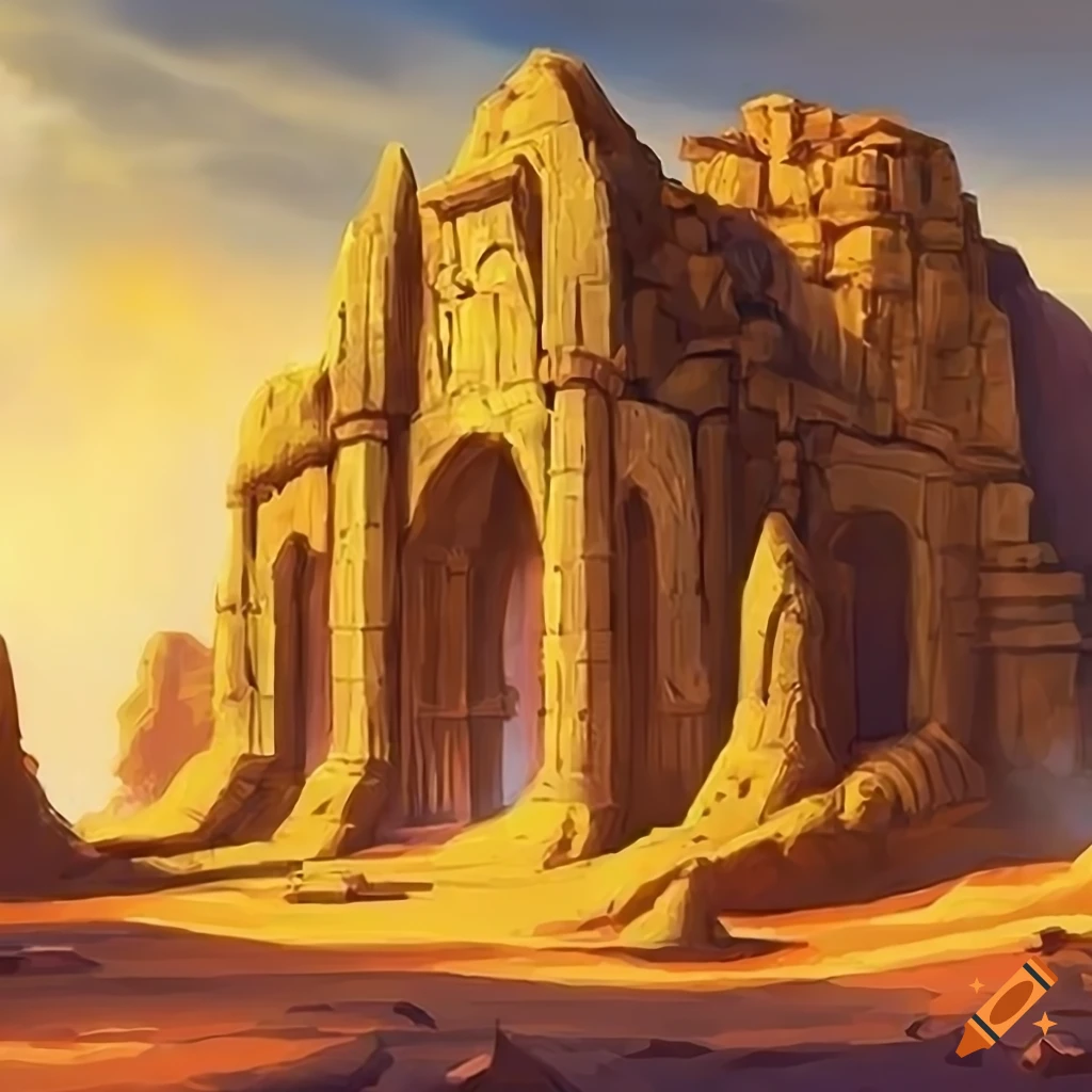 Fantasy art of yellow sand temple ruins on Craiyon