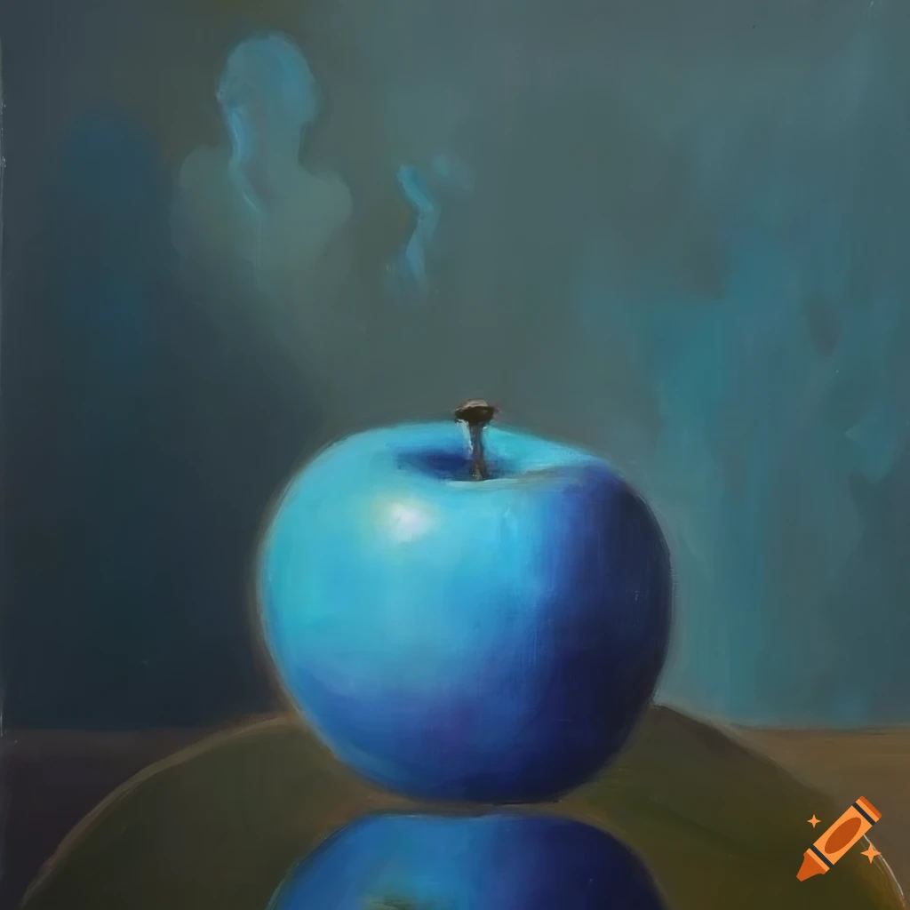 Blue apple painting in surrealism style on Craiyon