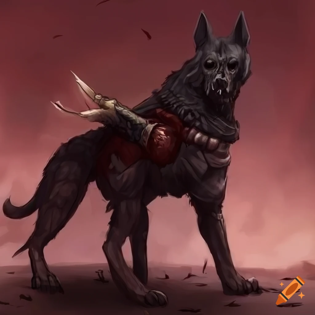 Illustration of a menacing dog from Dungeons and Dragons on Craiyon