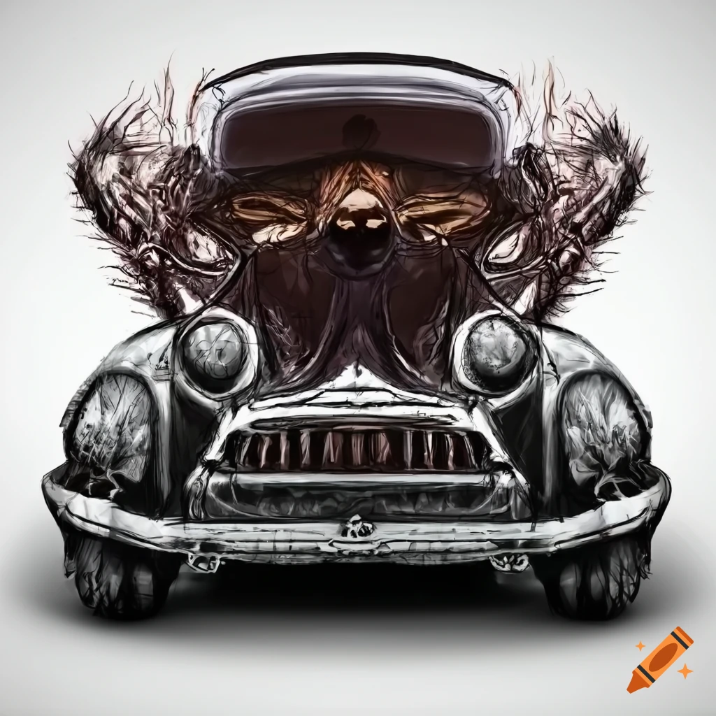 Spooky car on a white background