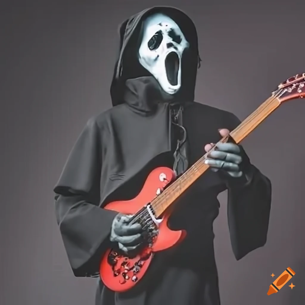 Ghostface playing a guitar on Craiyon