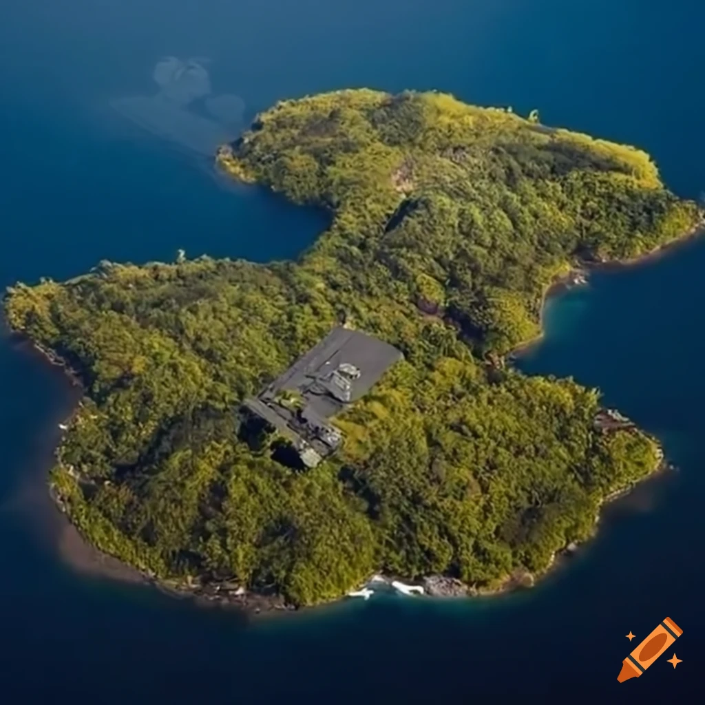 Aerial view of a military base on an island