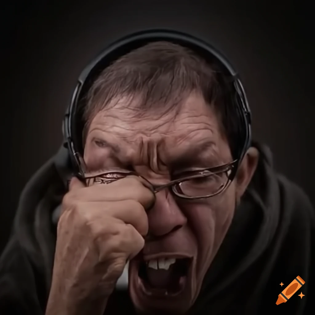 Man Expressing Intense Emotion While Listening To Music On Craiyon