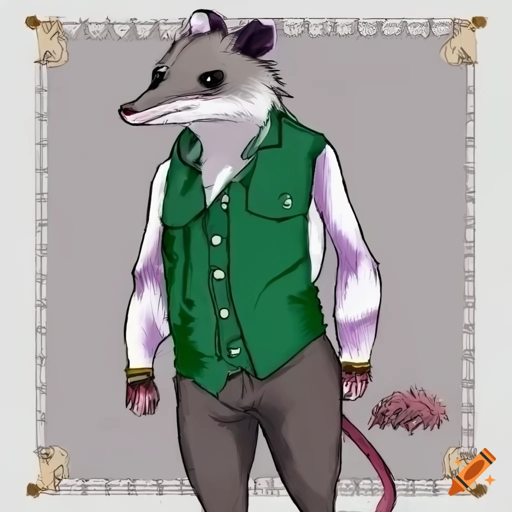 Illustration of an anthropomorphic opossum on Craiyon