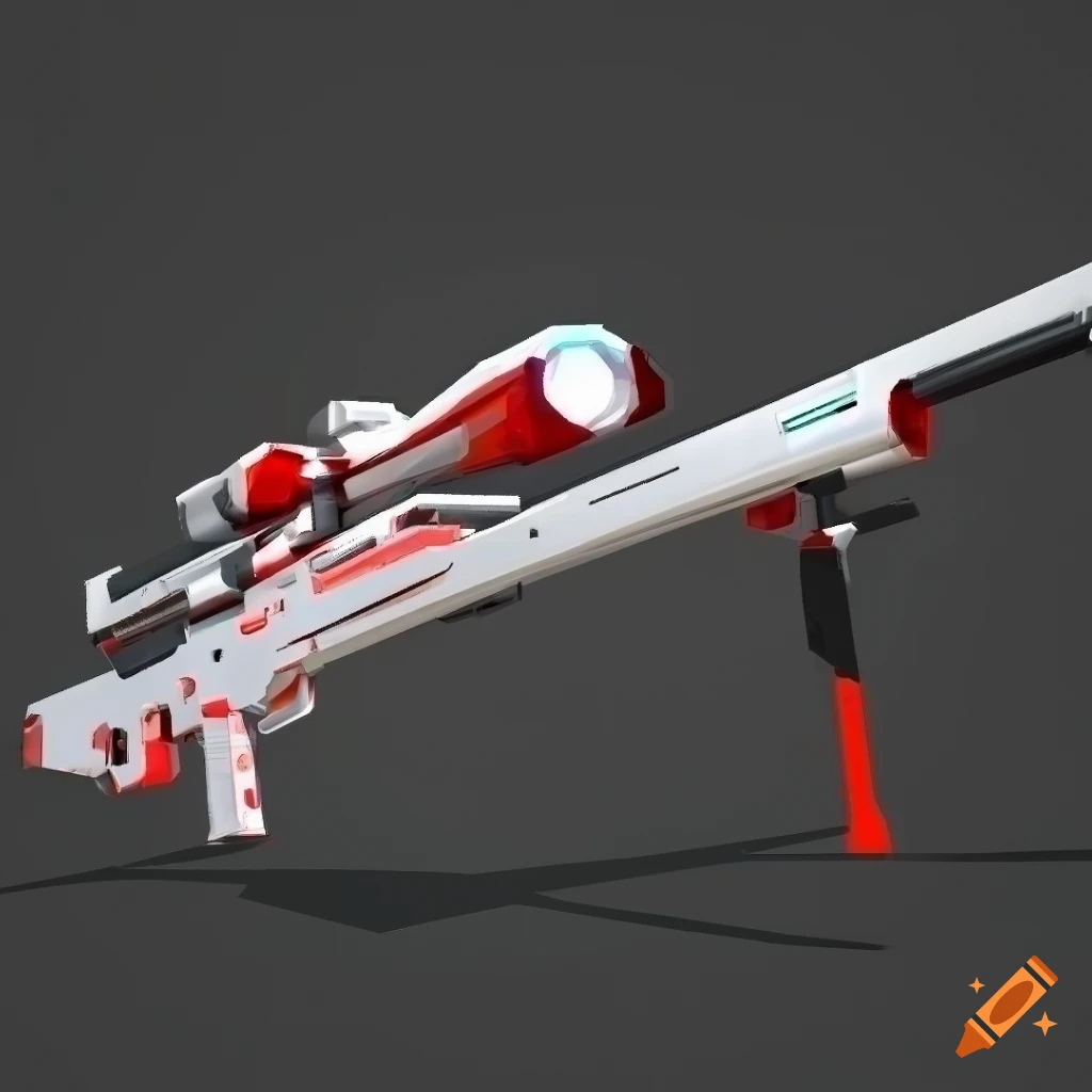 Futuristic low-poly sniper rifle with red glow
