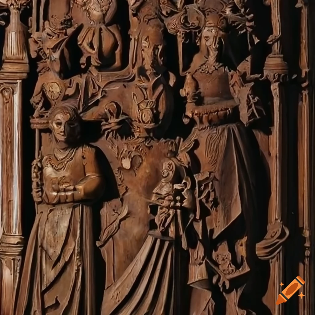 Detailed architectural stave carving artwork on Craiyon