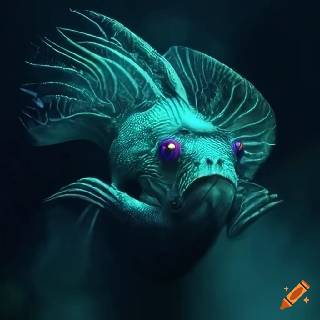 Creepy deep sea fish knitting on Craiyon