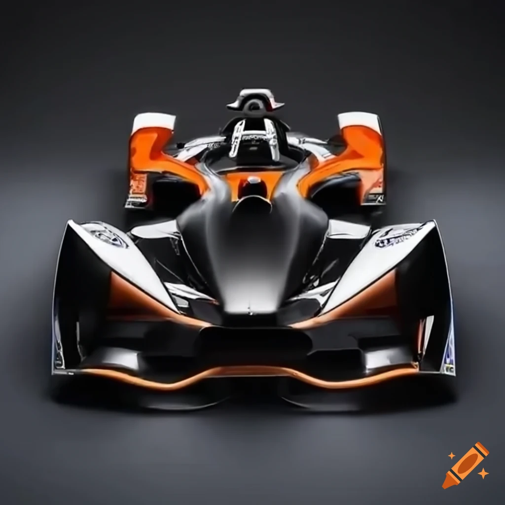 Aerodynamic black and silver hypercar with orange highlights on Craiyon