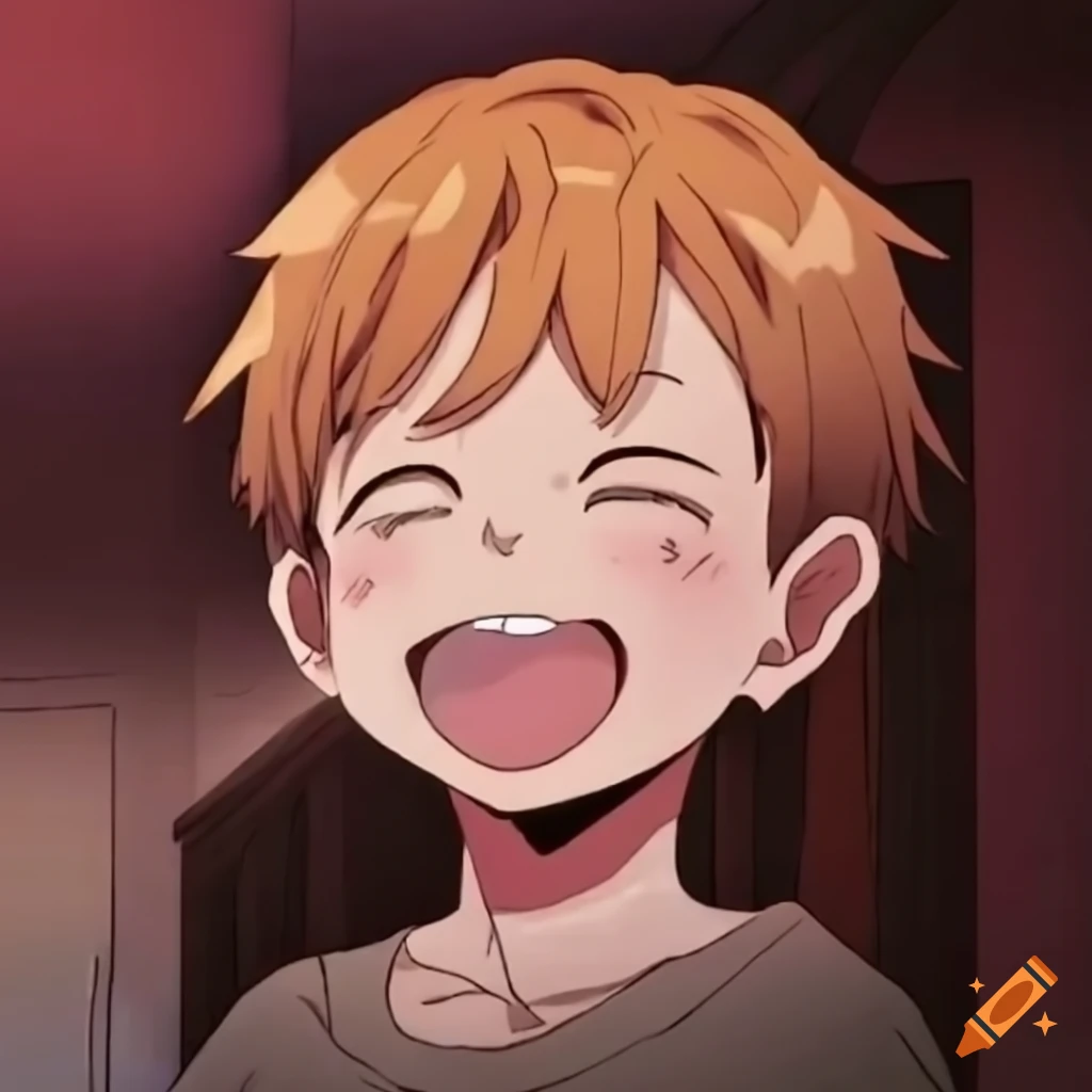 Adorable anime kid fighting back laughter on Craiyon