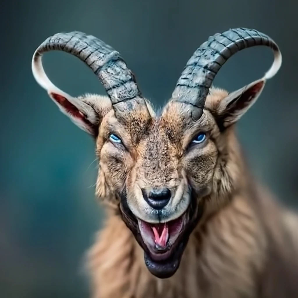 Goat overpowering a wolf in a battle on Craiyon