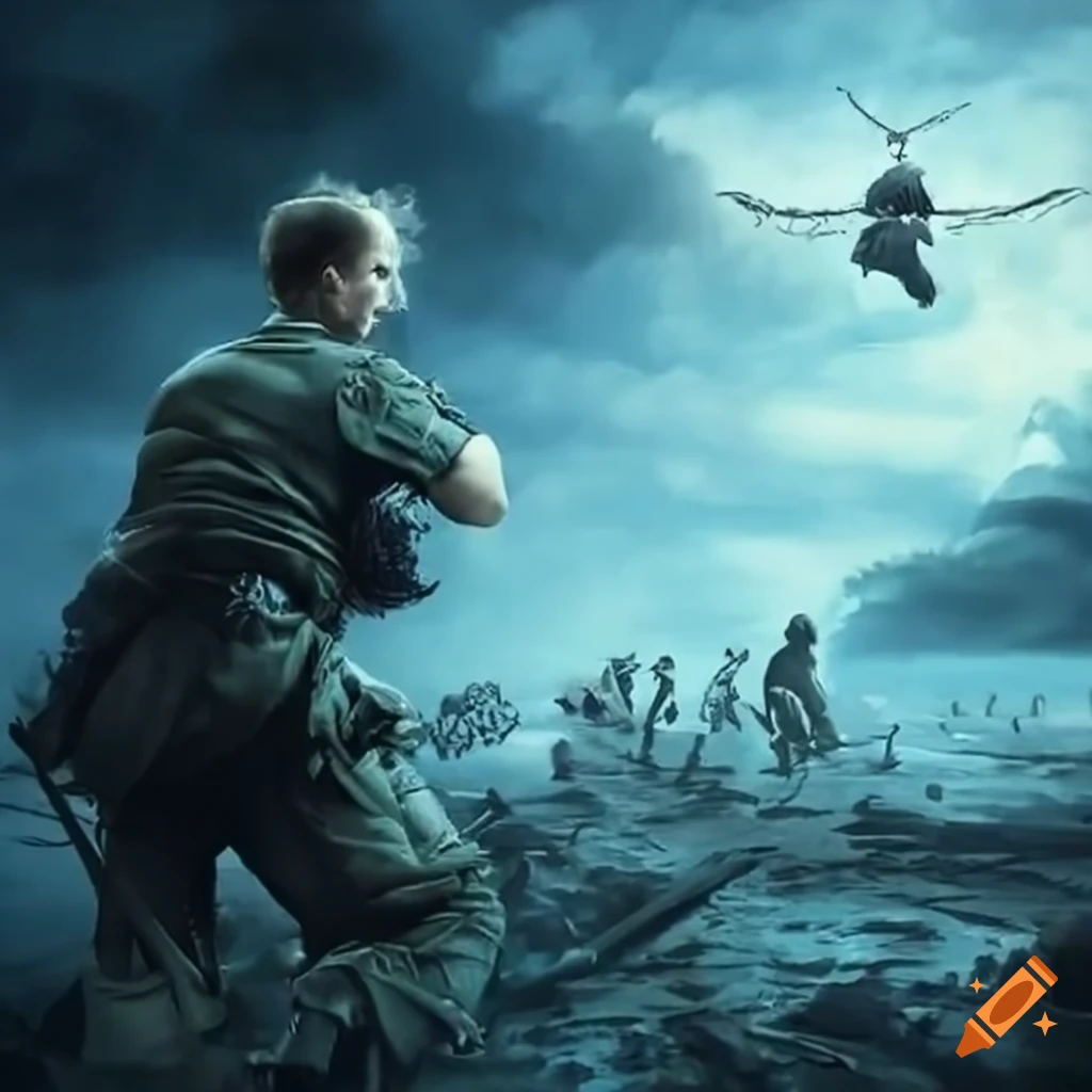 Illustration of a heavenly war on Craiyon