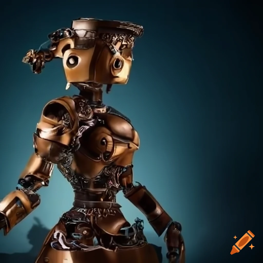 Mechanical female robot maid with golden eyes on Craiyon