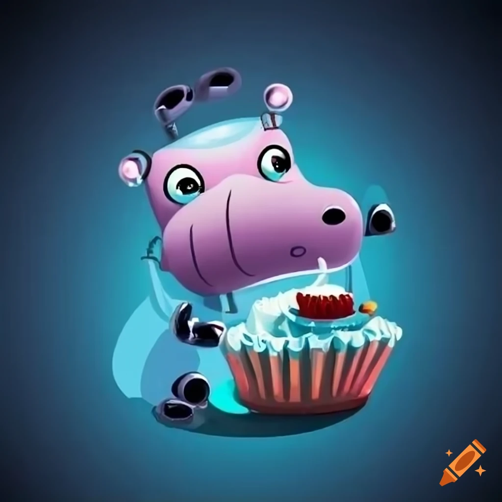 Cartoon robot doctor hippo with a cupcake on Craiyon