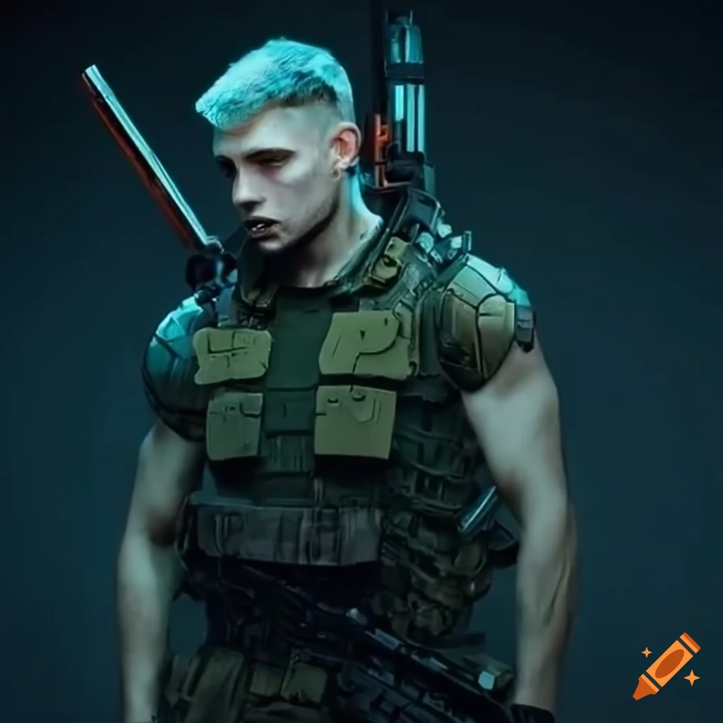 Cyberpunk character in military-style clothing on Craiyon