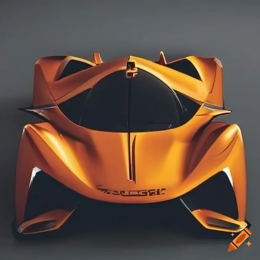 Aerodynamic car in titanium color with orange highlights on Craiyon