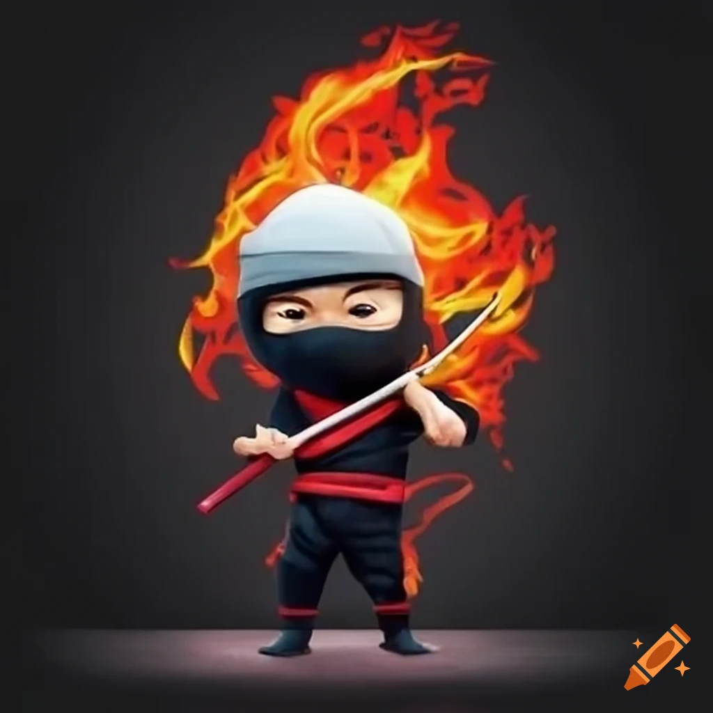 Illustration of a flaming ninja