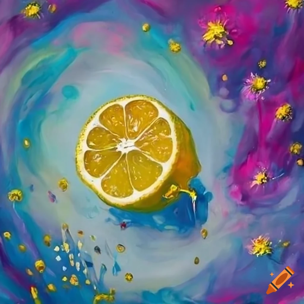 Cosmic painting of a floating lemon