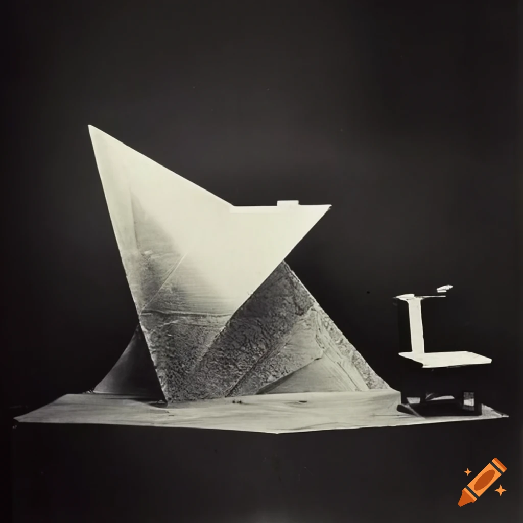 Surreal vintage photograph of spaceship crash and pyramid structure on ...