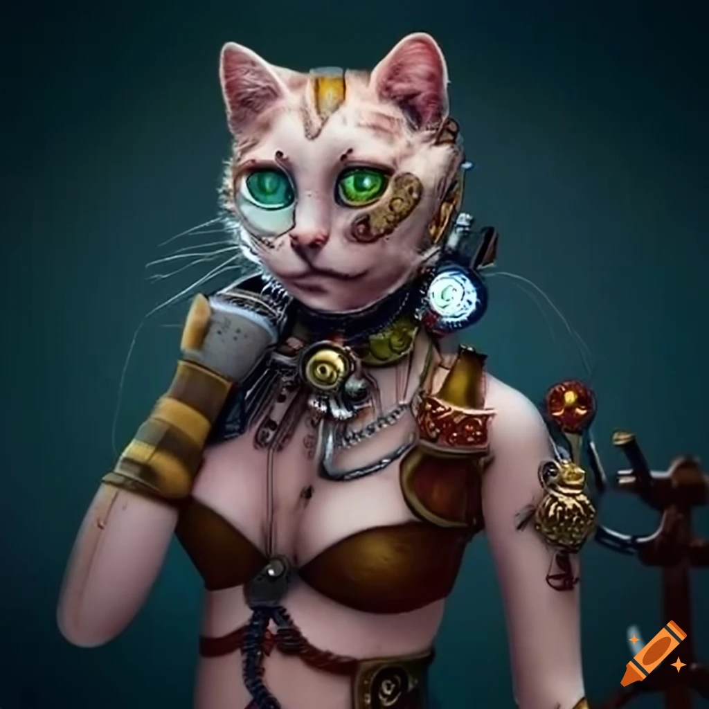 Extreme hyper realistic artwork of a steampunk cyborg cat on Craiyon