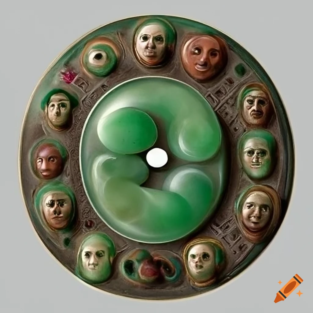 Bronze brooch with two female faces on Craiyon