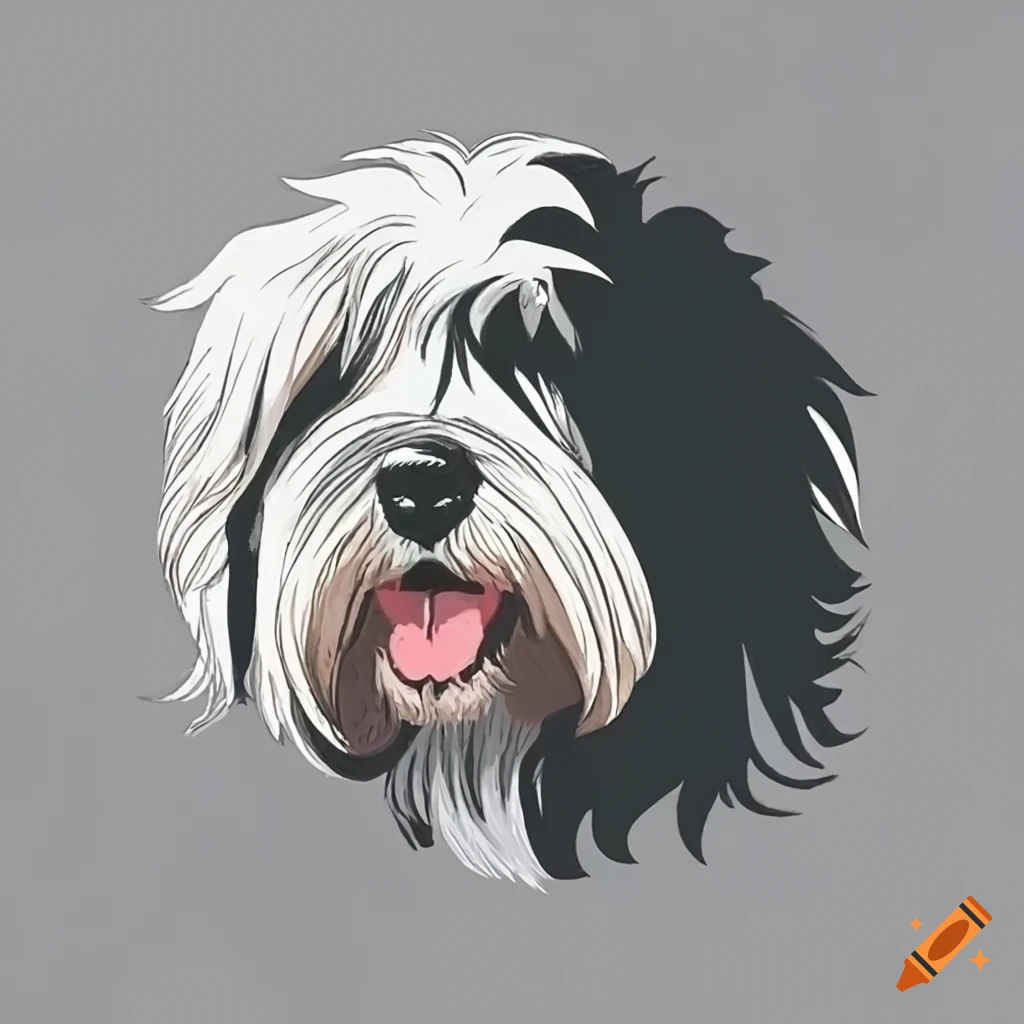Minimalist cartoon of an old english sheepdog face on Craiyon