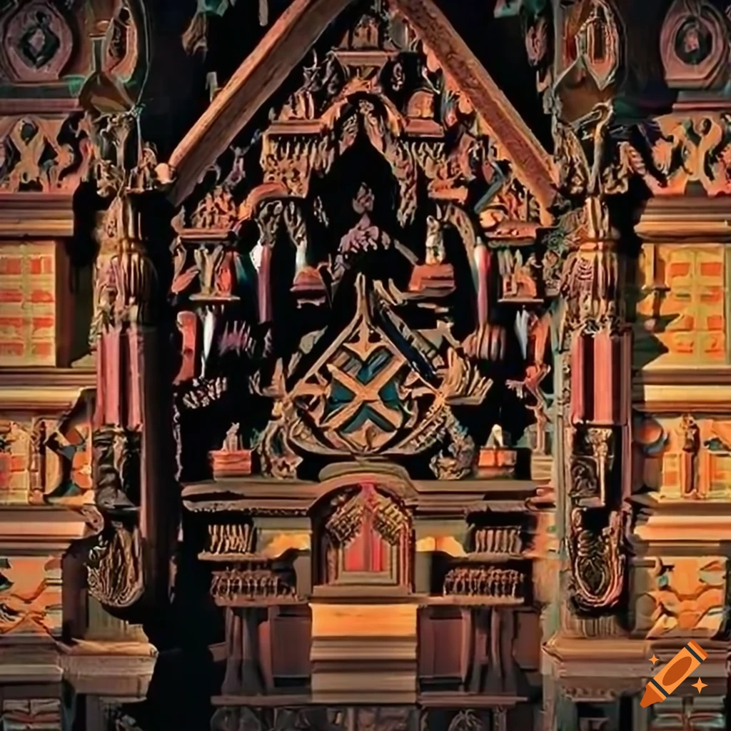 Detailed architectural stave carving artwork on Craiyon