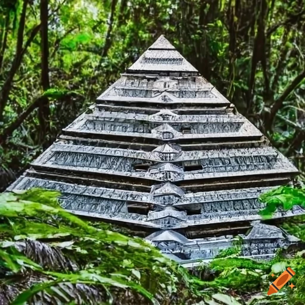 Futuristic step pyramid in the jungle near the beach on Craiyon